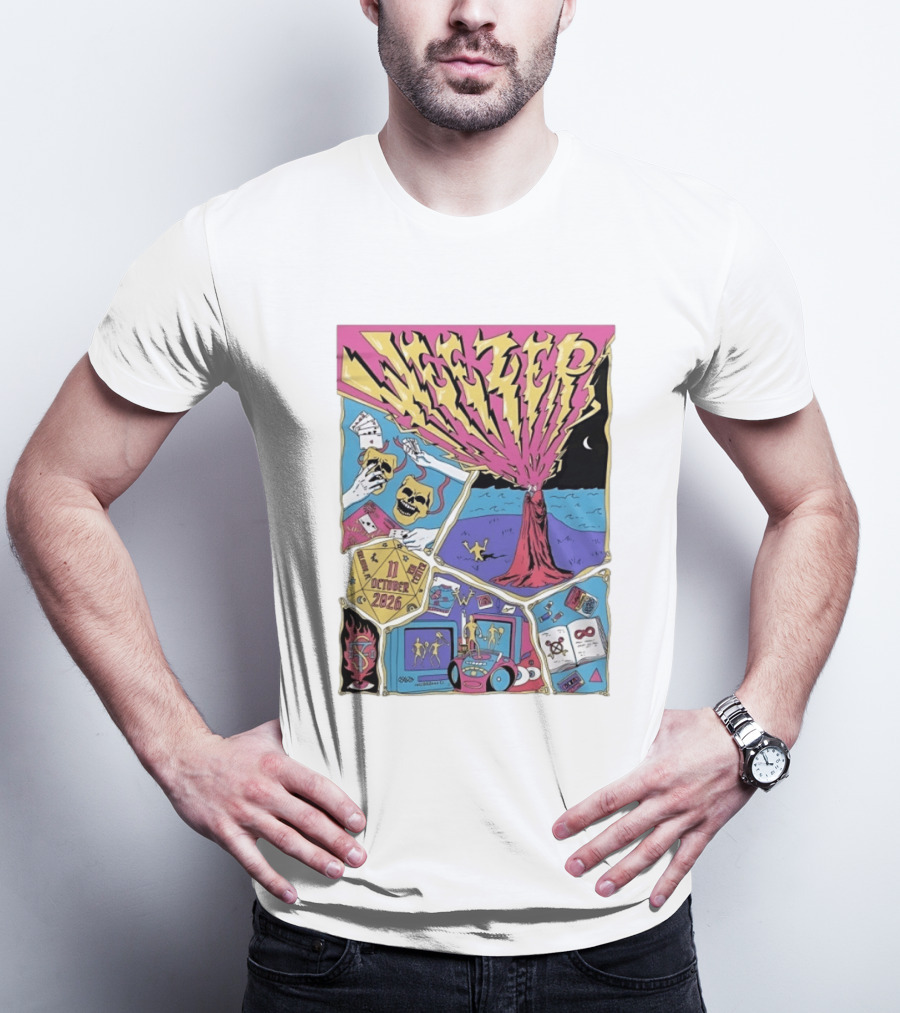 Weezer Orlando Kia Center 11 October 2026 Concert Skulls Tarot Cards Beach Scene T-Shirt