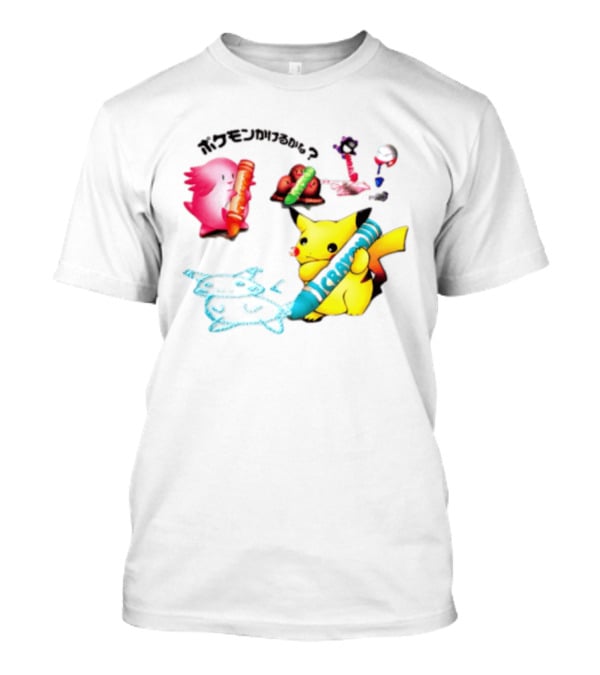 Pikachu Crayon Drawing Pokémon Characters Cartoon Art Japan T-Shirt