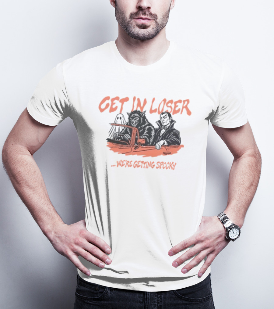Get In Loser We're Getting Spooky Werewolf Vampire Ghost Car Retro Halloween T-Shirt