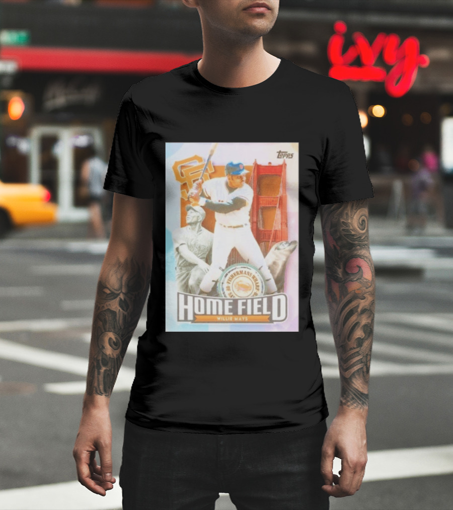 San Francisco Giants Willie Mays Topps Home Field Fisherman's Wharf Golden Gate Bridge T-Shirt