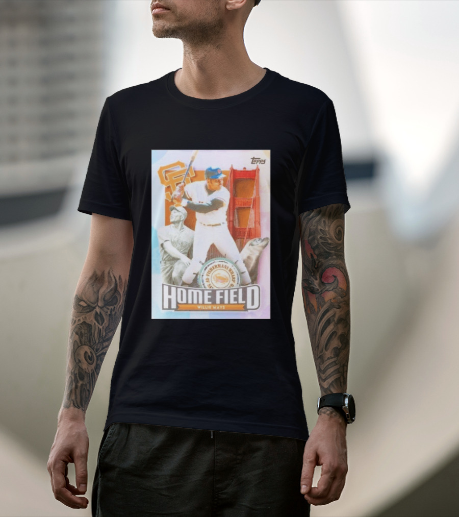 San Francisco Giants Willie Mays Topps Home Field Fisherman's Wharf Golden Gate Bridge T-Shirt