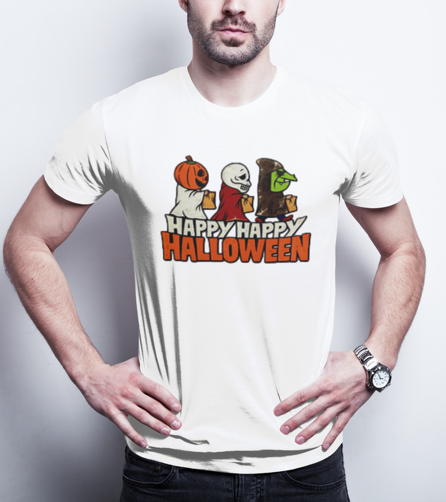Halloween Happy Happy Halloween Pumpkin Head Skeleton Witch Trick Or Treating T-Shirt