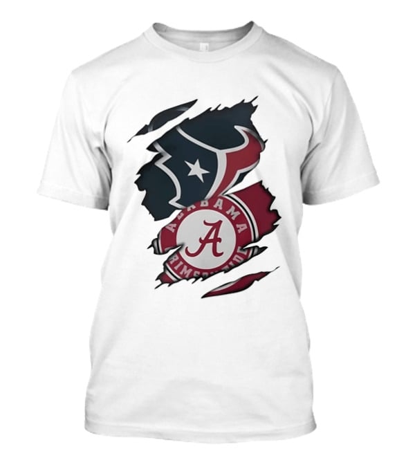 Houston Texans Alabama Crimson Tide NCAA Ripped T-Shirt