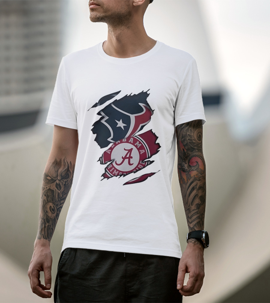 Houston Texans Alabama Crimson Tide NCAA Ripped T-Shirt