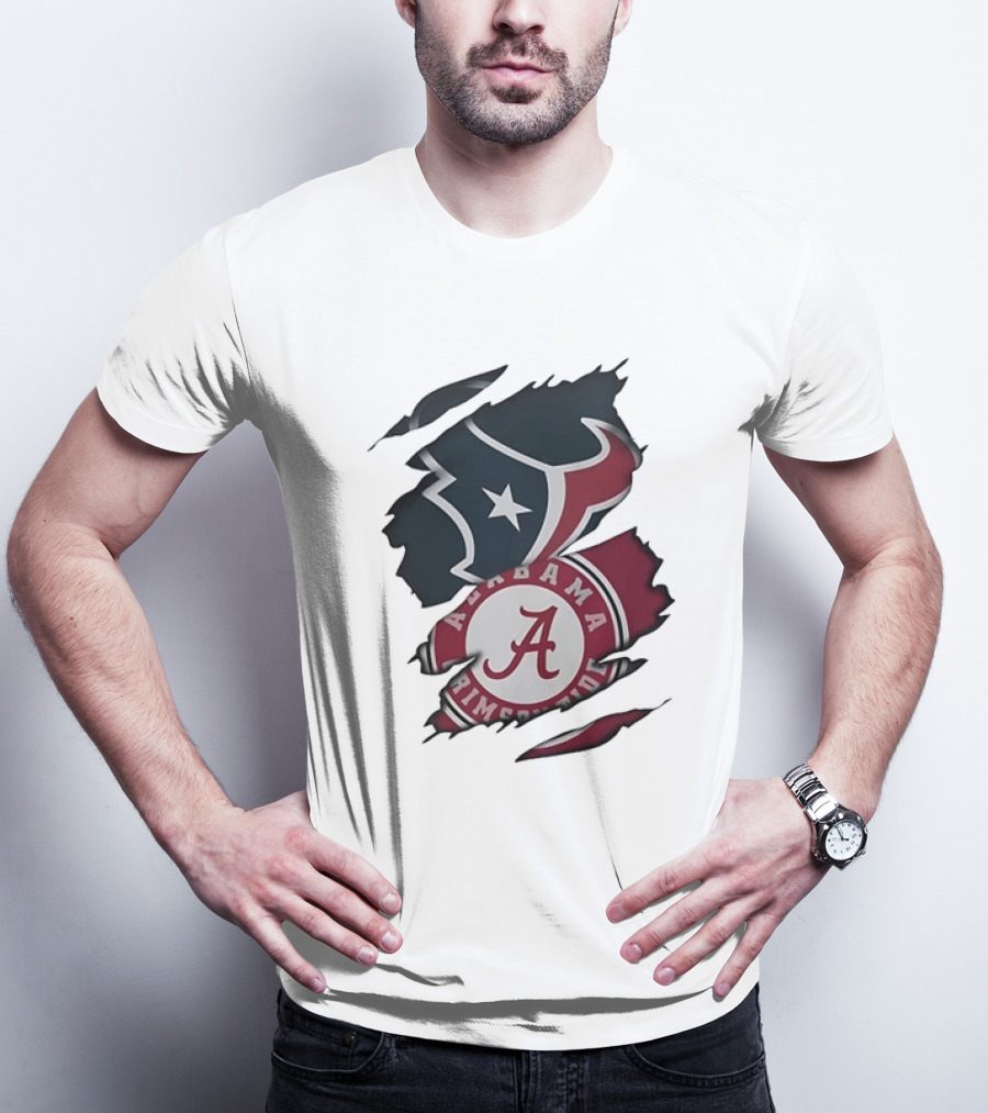 Houston Texans Alabama Crimson Tide NCAA Ripped T-Shirt