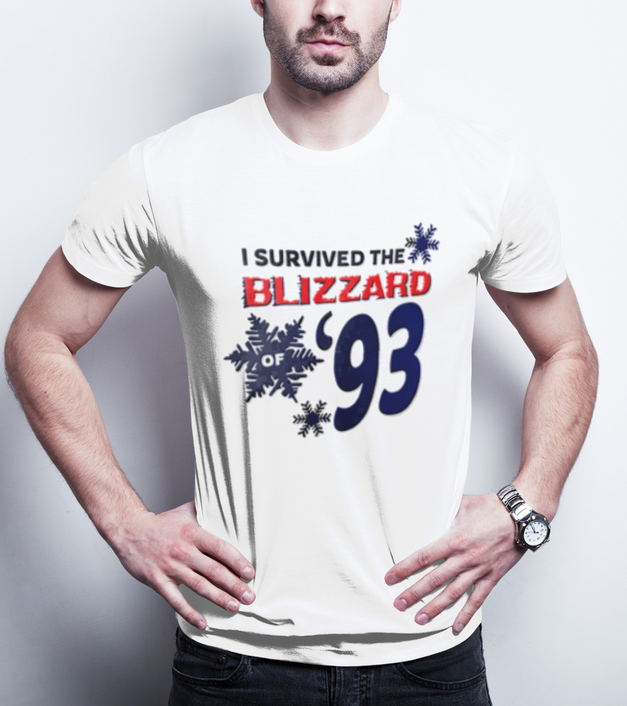 I Survived The Blizzard Of '93 Blue Snowflakes White T-Shirt