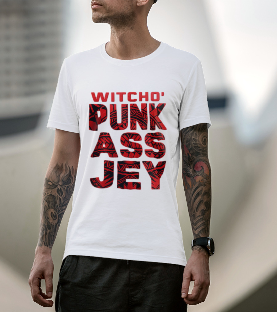 Witcho Punk ASS JEY Red And Black Tribal Patterned Block T-Shirt