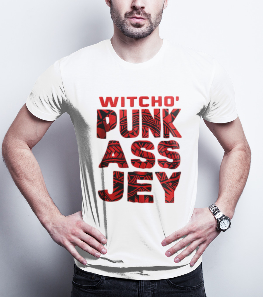 Witcho Punk ASS JEY Red And Black Tribal Patterned Block T-Shirt