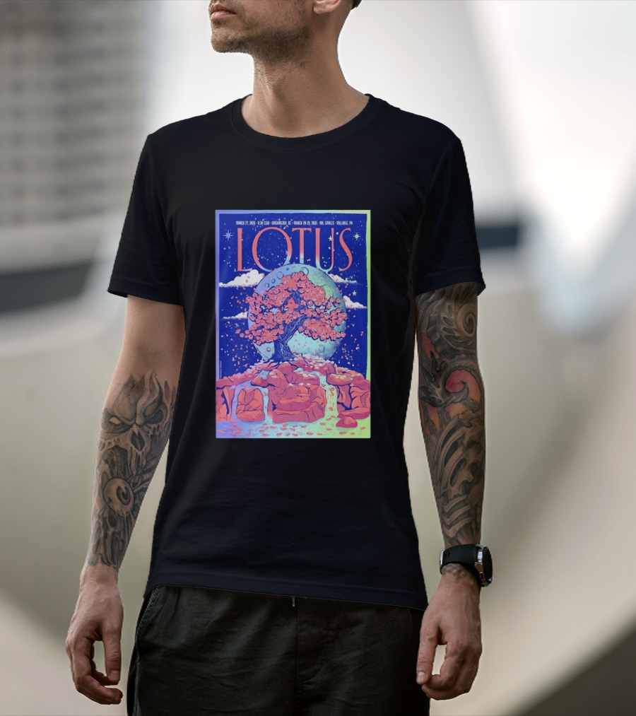Lotus 2026 Tour By Benjamin Rumble March Tour Dates Illustration Cherry Blossom Moon T-Shirt