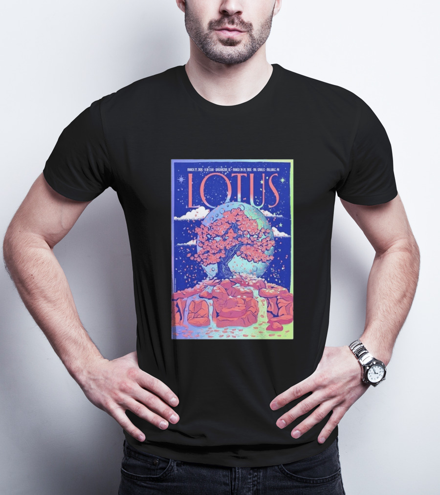 Lotus 2026 Tour By Benjamin Rumble March Tour Dates Illustration Cherry Blossom Moon T-Shirt