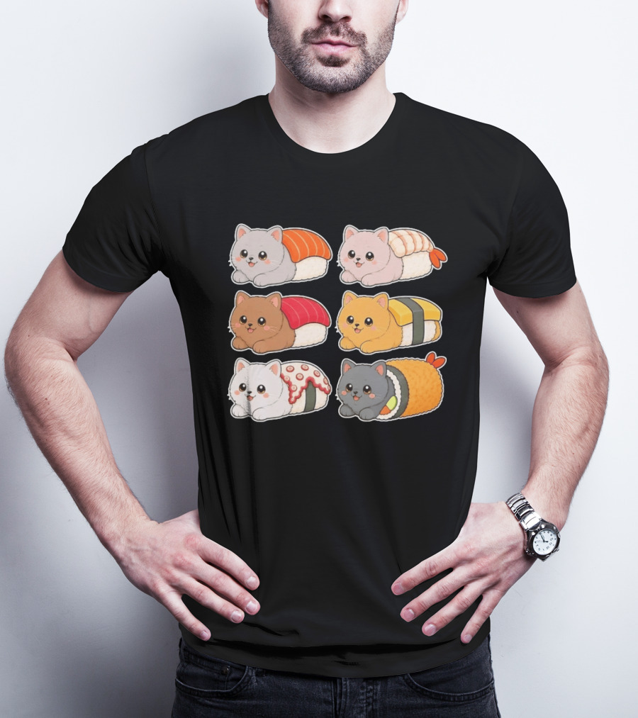 Kawaii Kitten Sushi Rolls Cute Cats Cat Lover T-Shirt