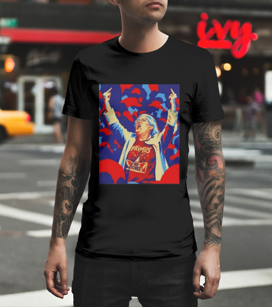 Primus No Kings Les Claypool Protest Art Blue Red T-Shirt