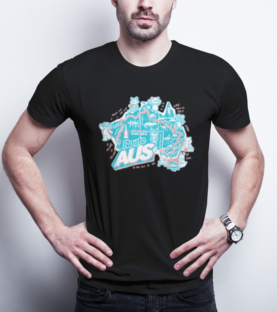 Route Aus Australia Map Animals Travel Icons Brisbane Sydney Melbourne Canberra T-Shirt
