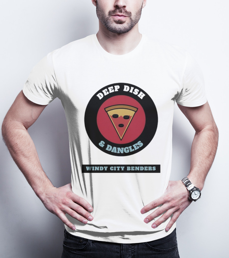 Deep Dish & Dangles Windy City Benders Hockey Pizza Slice T-Shirt