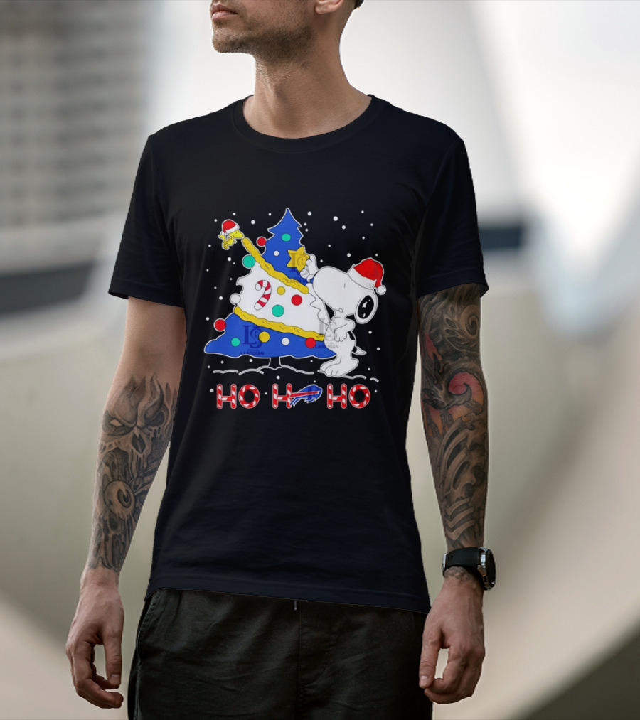 Snoopy Woodstock Buffalo Bills Christmas Tree Ho Ho Ho T-Shirt
