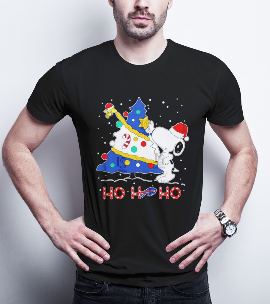 Snoopy Woodstock Buffalo Bills Christmas Tree Ho Ho Ho T-Shirt