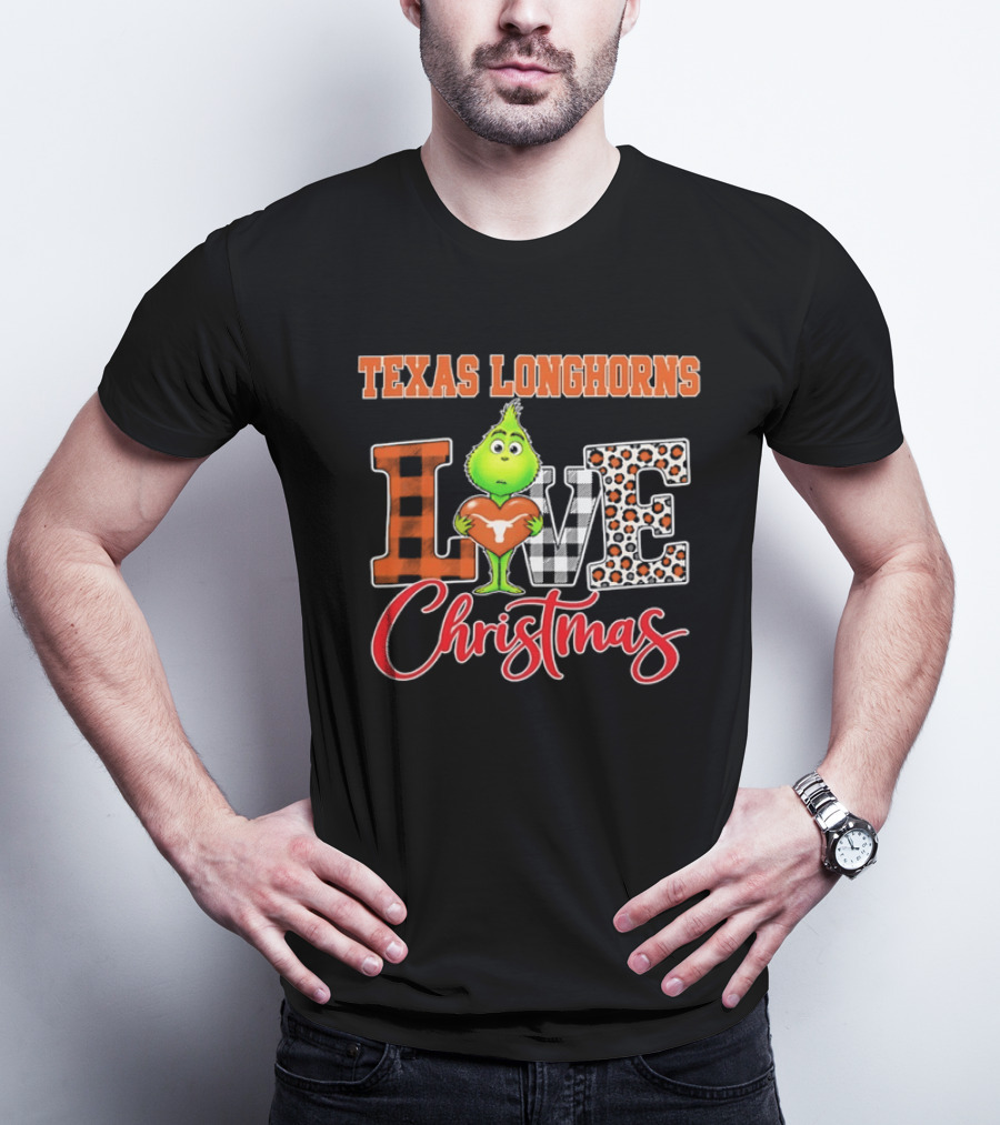 Texas Longhorns Grinch Love Christmas Football Fan Gear T-Shirt