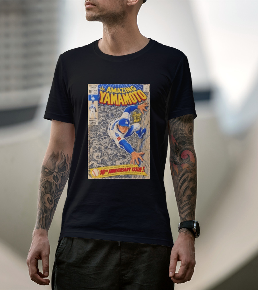 The Amazing Yamamoto Dodgers Comics 18th Anniversary Pitcher Issue T-Shirt