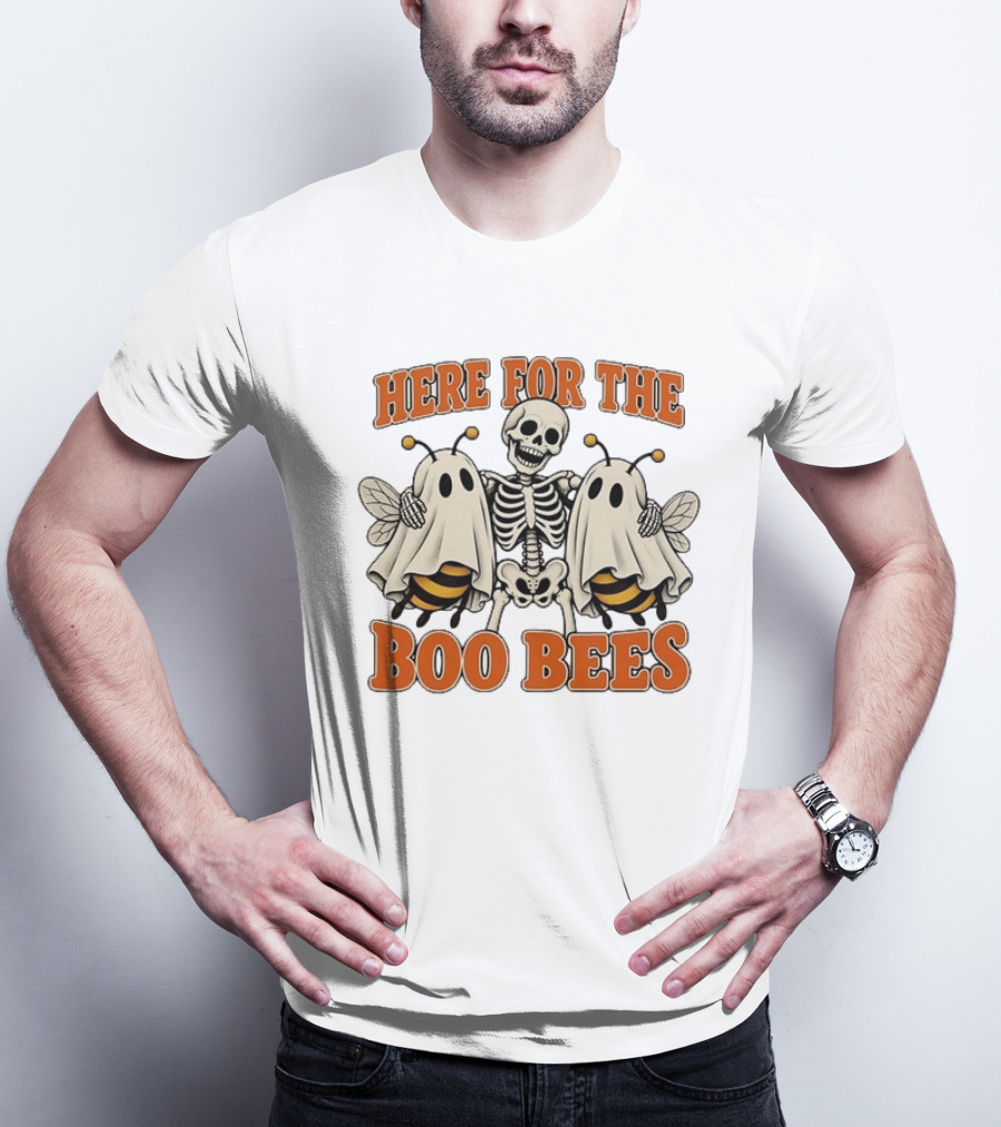Here For The Boo Bees Halloween Skeleton Ghost Bees T-Shirt