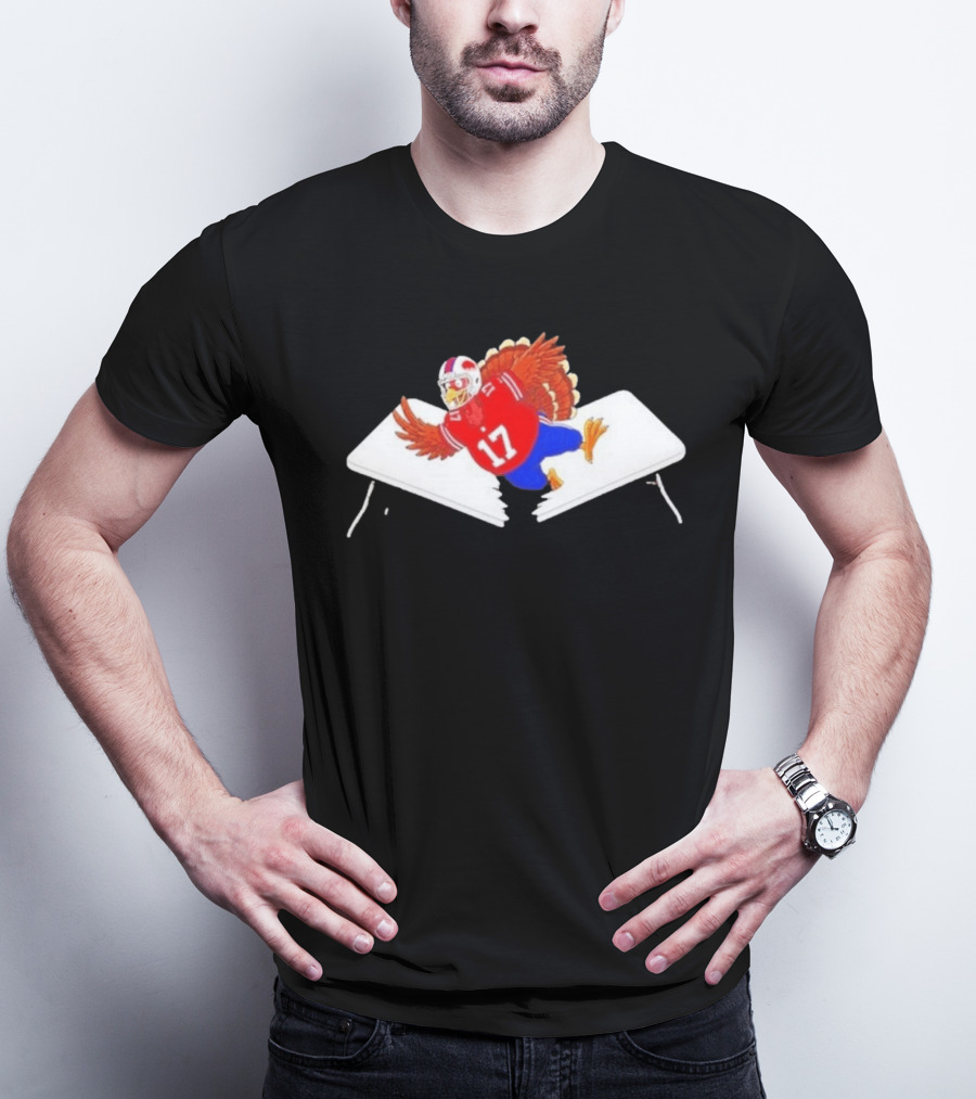 Buffalo Turkey Josh Allen 17 Thanksgiving 2026 Football Table Dive T-Shirt