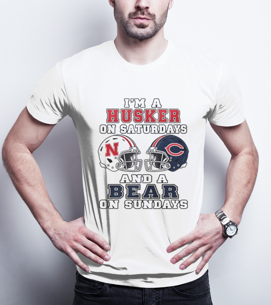 I'm A Husker On Saturdays And A Bear On Sundays Nebraska Chicago Helmet 2026 T-Shirt