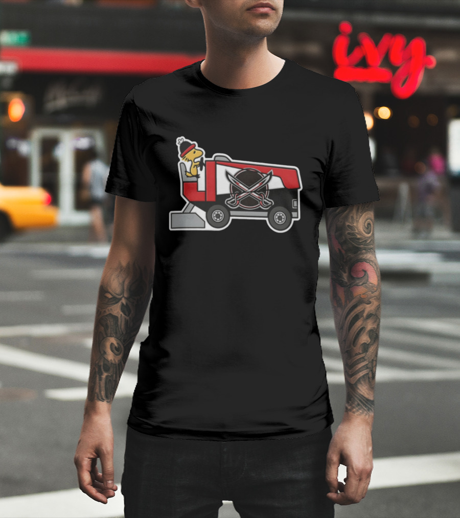Woodstock Driving Zamboni Buffalo Sabres NHL Cartoon T-Shirt