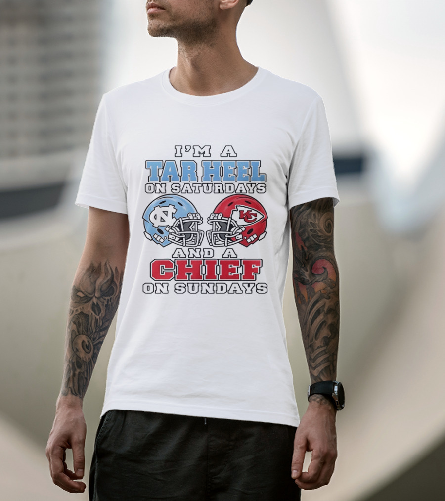 I'm A Tar Heel On Saturdays And A Chief On Sundays Football Helmets T-Shirt