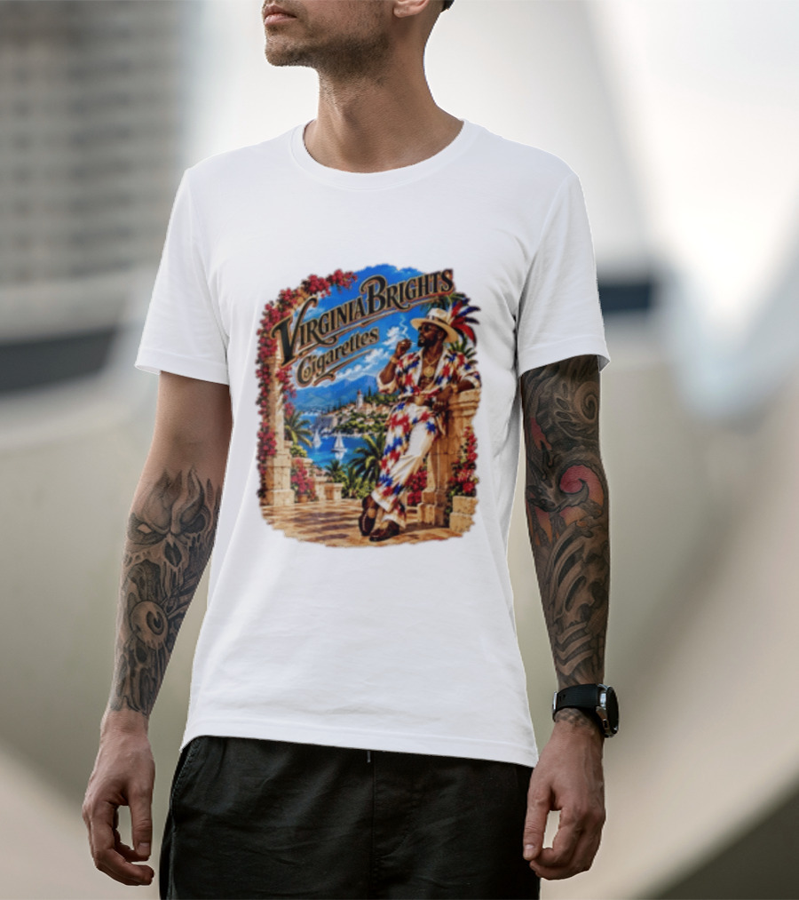 Virginia Brights Cigarettes Man On Mediterranean Terrace Smoking T-Shirt