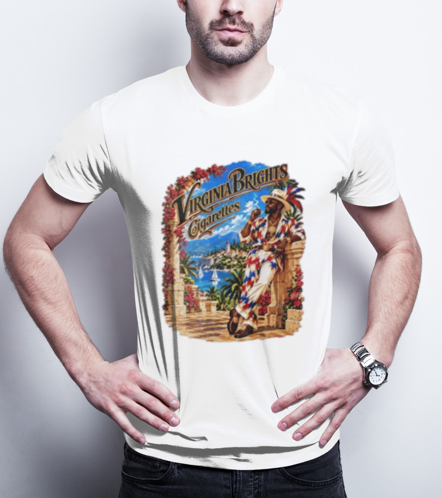 Virginia Brights Cigarettes Man On Mediterranean Terrace Smoking T-Shirt