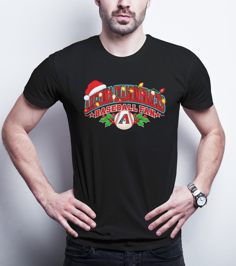 Arizona Diamondbacks Baseball Fan Christmas Santa Hat And Lights T-Shirt