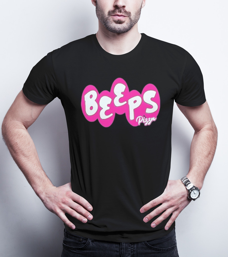 Beeps Pizza Retro Pink Bubble Lettering T-Shirt