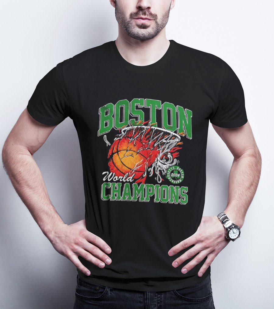 Boston Celtics World Champions 2024 Flaming Basketball T-Shirt