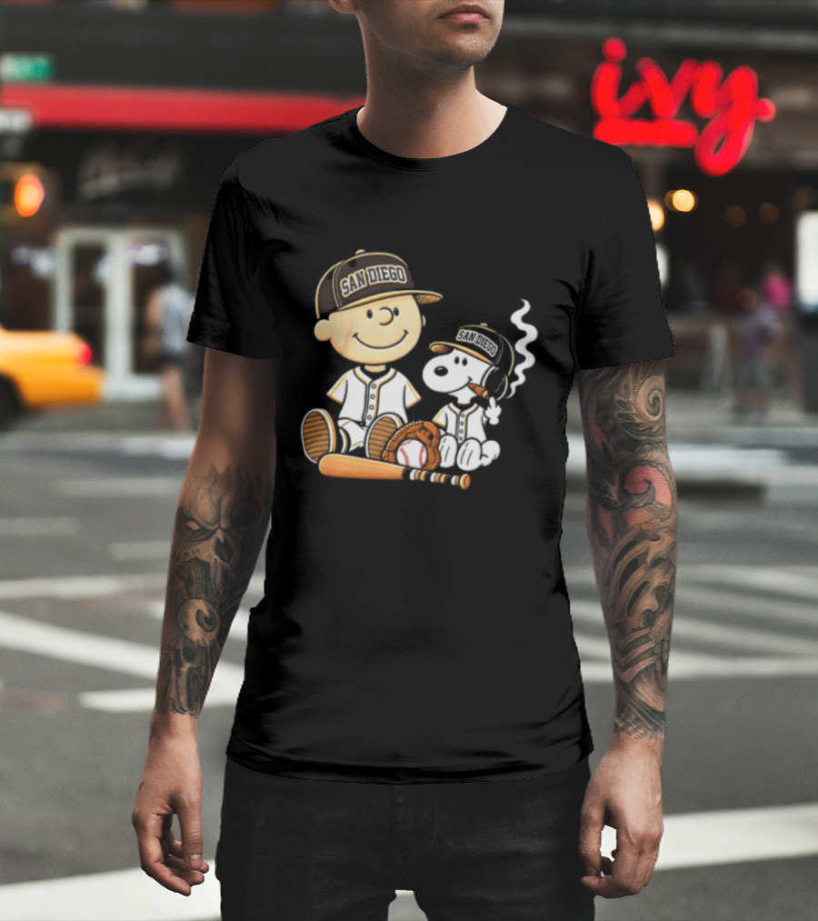 San Diego Padres Charlie Brown Snoopy Smoking Cigar Baseball T-Shirt