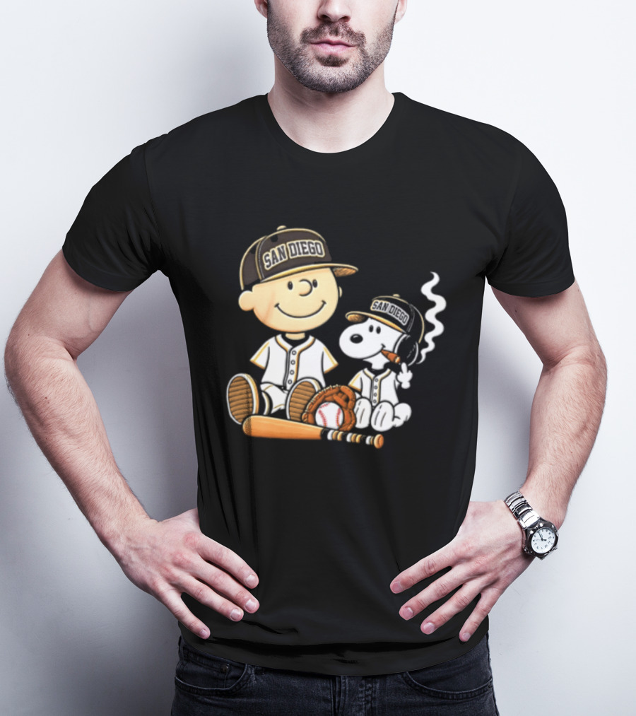 San Diego Padres Charlie Brown Snoopy Smoking Cigar Baseball T-Shirt