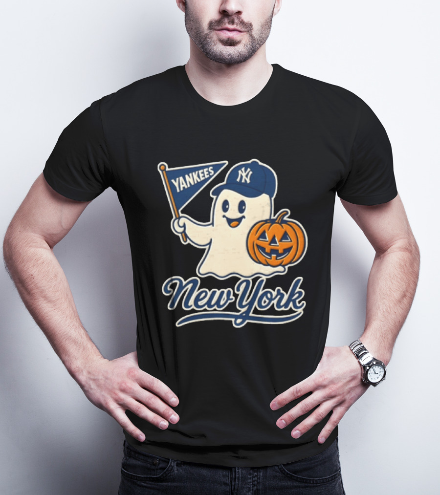 New York Yankees Halloween Ghost Pumpkin Baseball T-Shirt