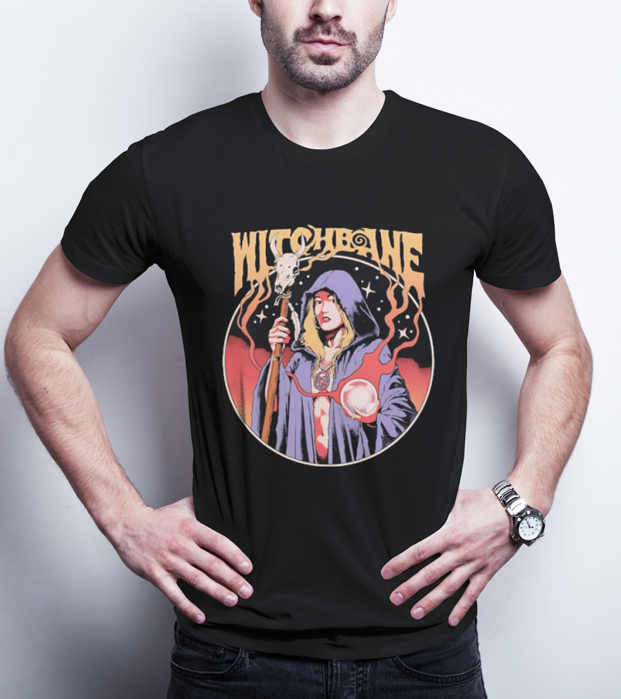 Witchbane Occult Sorceress With Crystal Ball And Staff T-Shirt