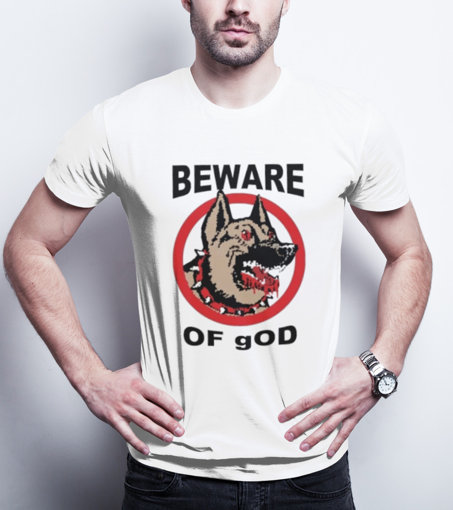 Beware Of God Dog Spiked Collar Warning Red Circle T-Shirt
