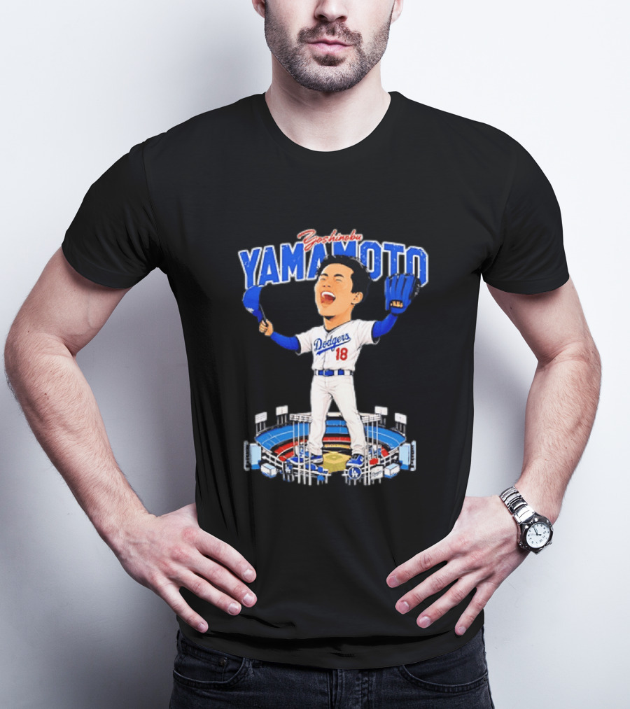 Yoshinobu Yamamoto Los Angeles Dodgers 18 Baseball Caricature Stadium T-Shirt
