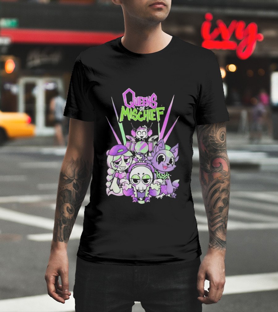 Queens Of Mischief Cartoon Band Purple Green Characters T-Shirt