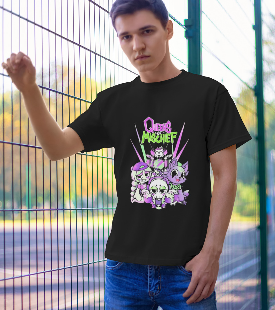 Queens Of Mischief Cartoon Band Purple Green Characters T-Shirt