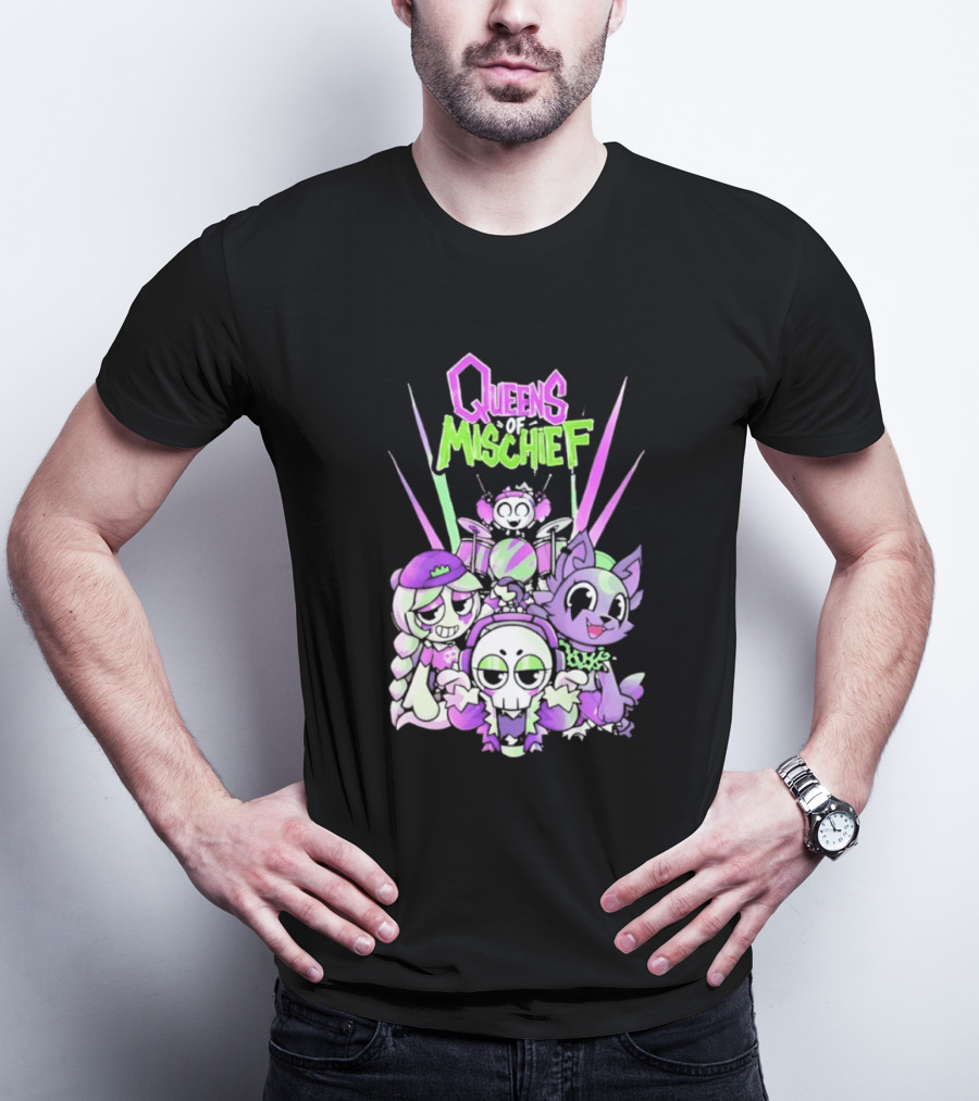 Queens Of Mischief Cartoon Band Purple Green Characters T-Shirt