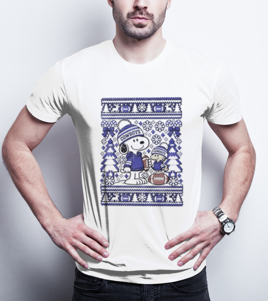 Dallas Cowboys Snoopy Woodstock Christmas Football Peanuts Holiday Sweater T-Shirt