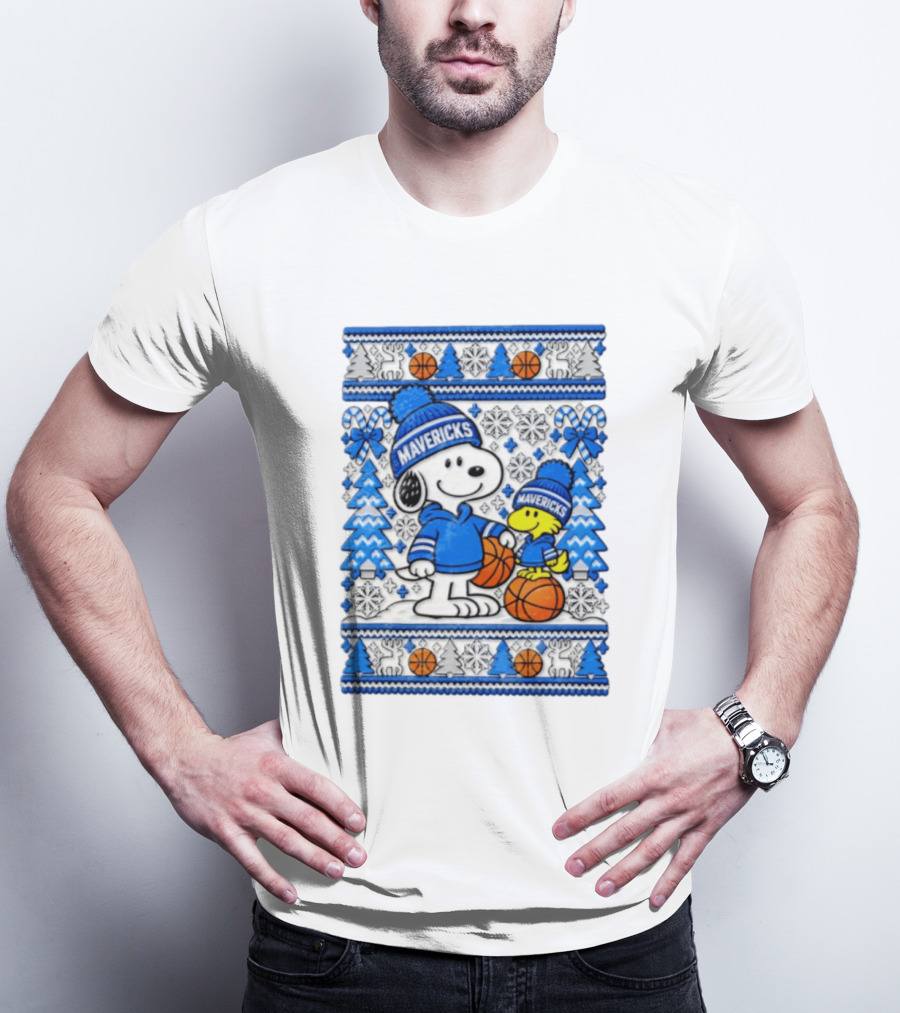 Dallas Mavericks Snoopy Woodstock Christmas Basketball T-Shirt