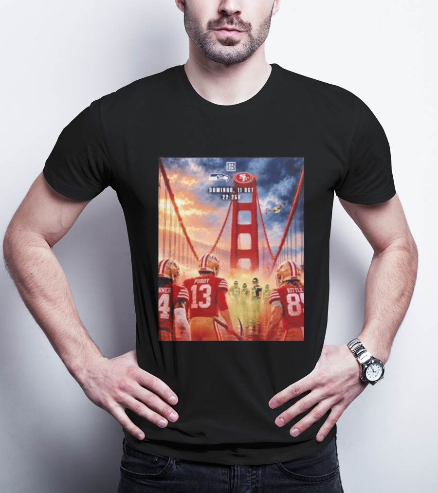 Seattle Seahawks Vs SF 49ers Purdy Kittle Battle Domingueo 11 Oct 22:26H Golden Gate Bridge Showdown T-Shirt