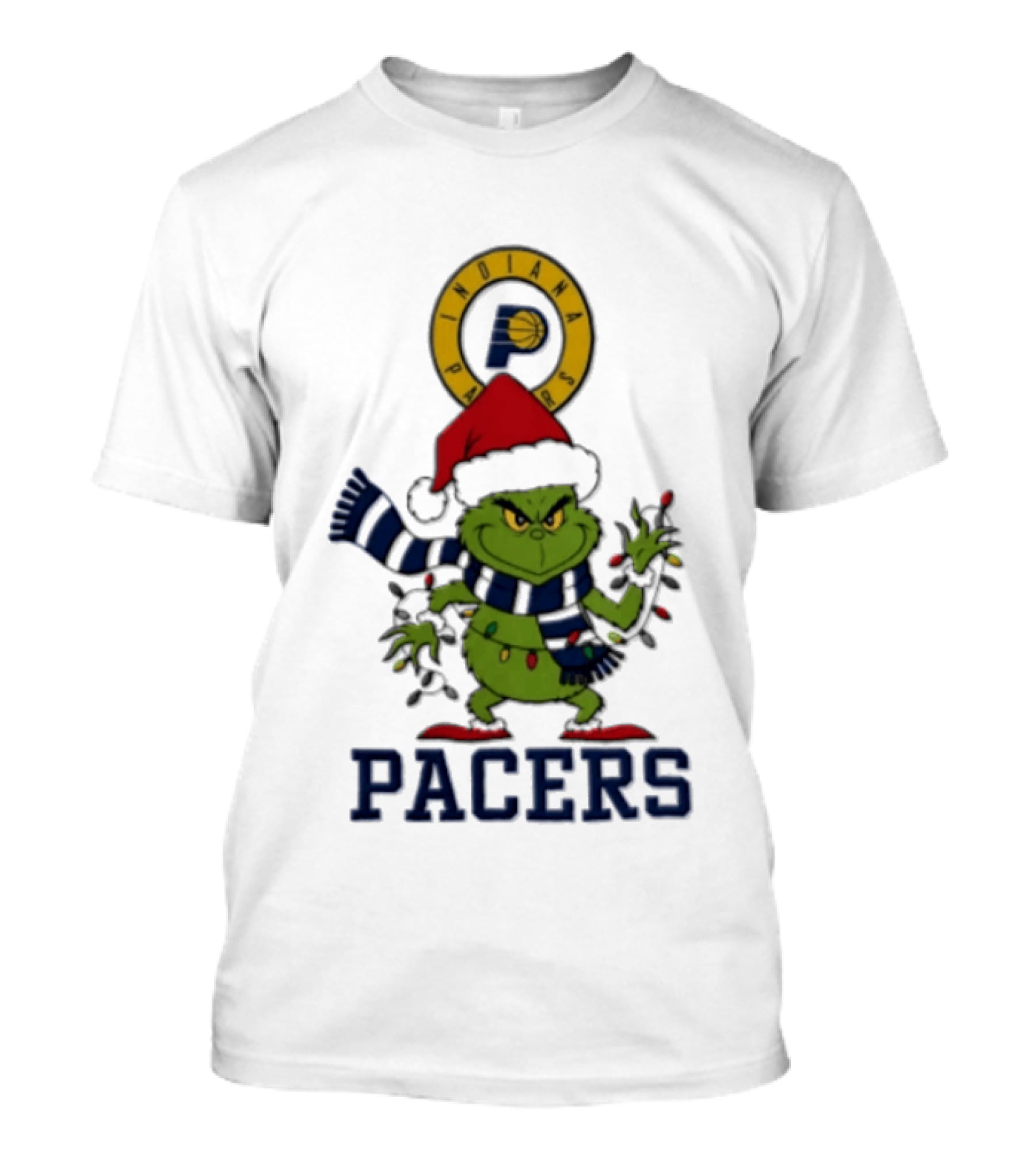 Pacers Christmas Grinch With Santa Hat And Lights T-Shirt