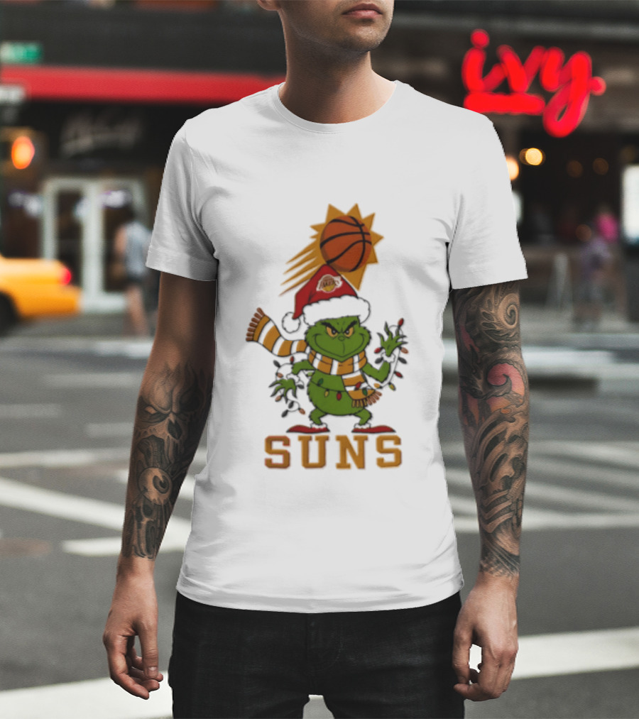 Grinch Phoenix Suns Christmas 2026 Santa Hat Basketball T-Shirt