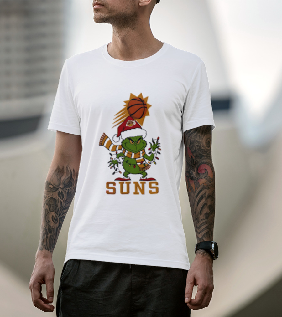 Grinch Phoenix Suns Christmas 2026 Santa Hat Basketball T-Shirt