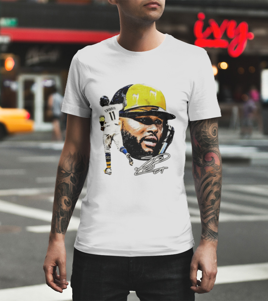 Jackson Chourio #11 Milwaukee Baseball Player Portrait And Signature T-Shirt