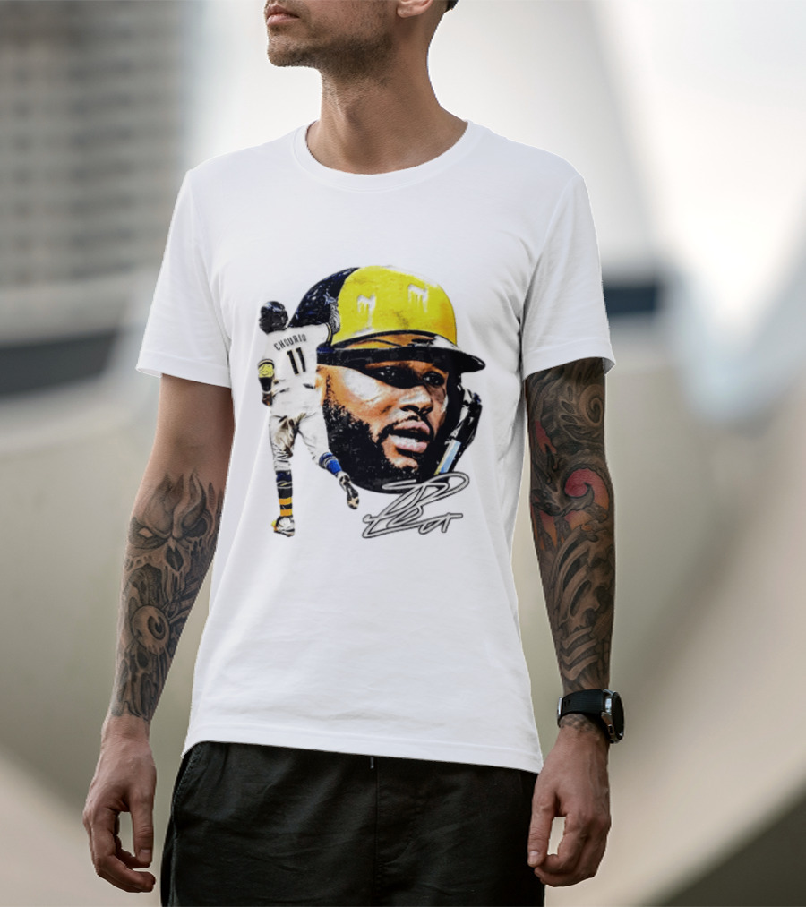Jackson Chourio #11 Milwaukee Baseball Player Portrait And Signature T-Shirt