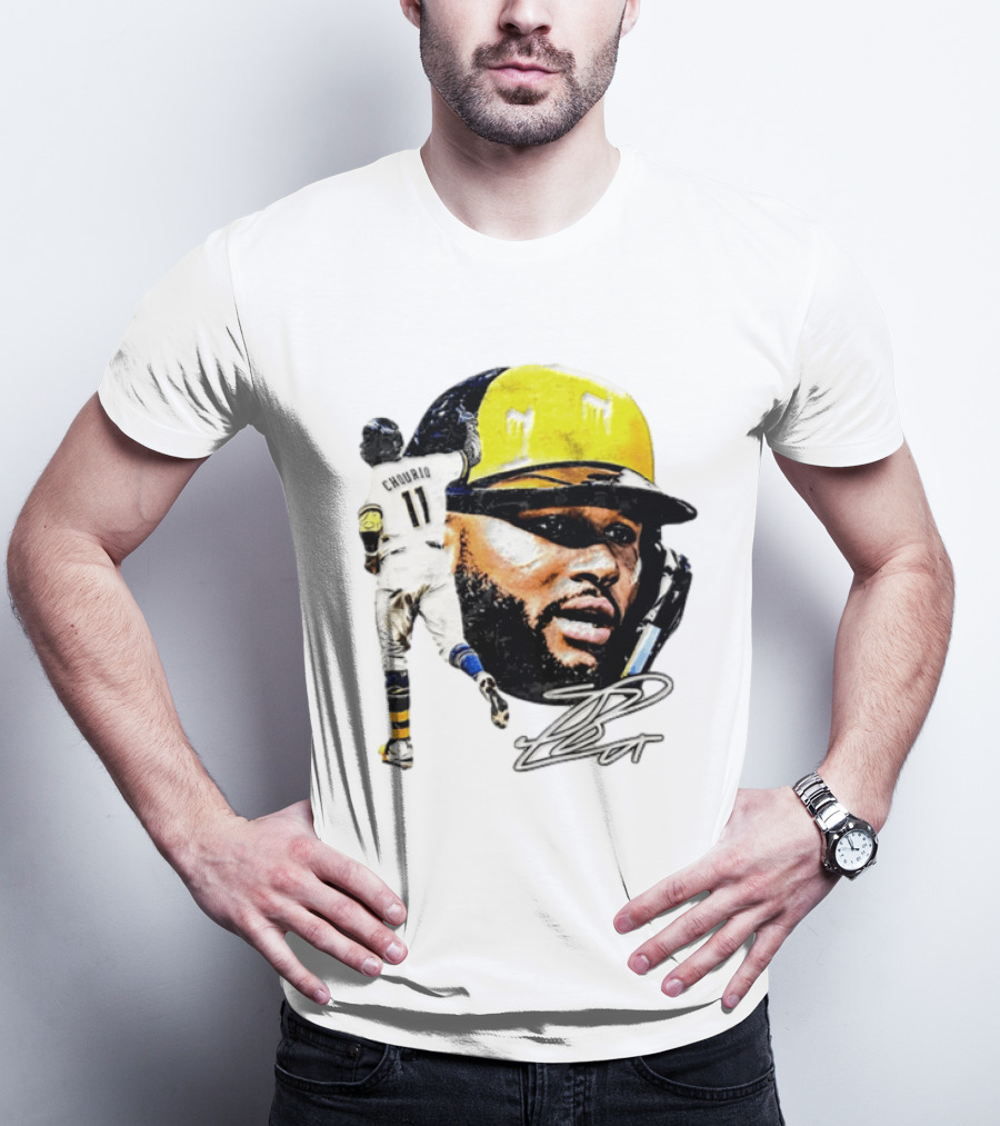 Jackson Chourio #11 Milwaukee Baseball Player Portrait And Signature T-Shirt